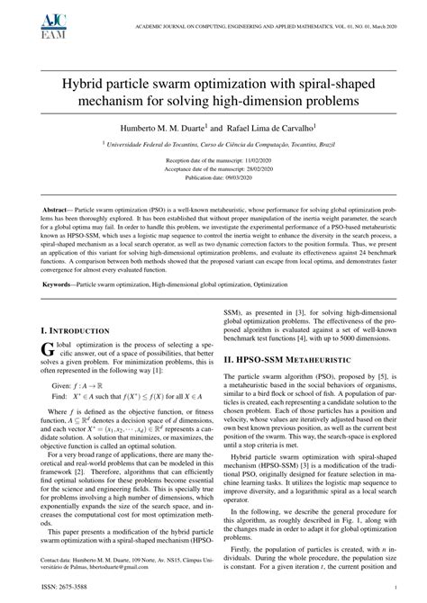 PDF Hybrid Particle Swarm Optimization With Spiral Shaped Mechanism For Solving High Dimension