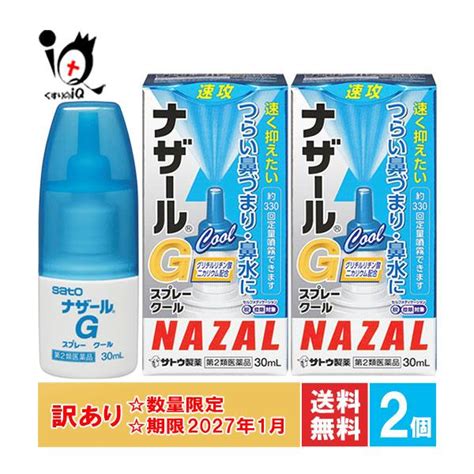 ナザール 訳あり 点鼻薬 鼻炎薬 花粉症 薬 ★ナザールgスプレークール 30ml×2個セット 第2類医薬品 佐藤製薬 使用期限2027年1月
