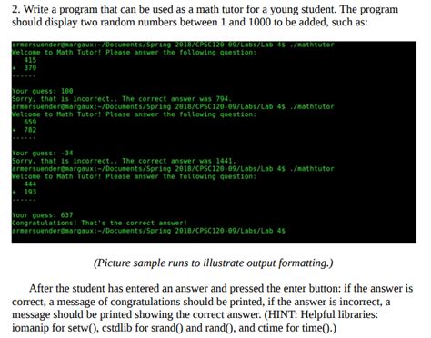 Solved 2 Write A Program That Can Be Used As A Math Tutor