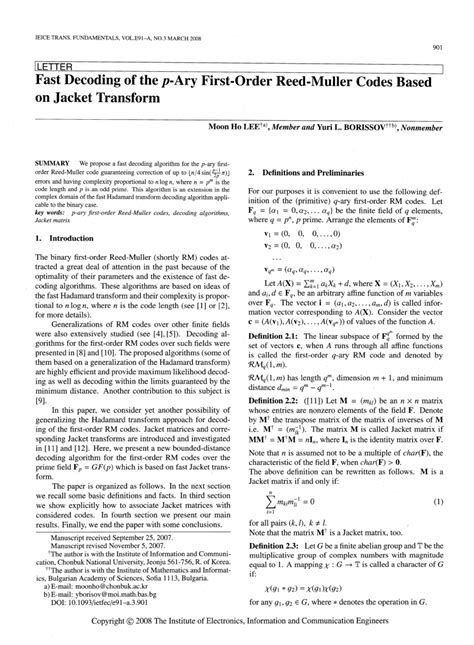 Pdf Fast Decoding Of The P Ary First Order Reed Muller Codes Based On