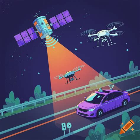 autonomous driving with satellite drone and unmanned vehicle perception on craiyon