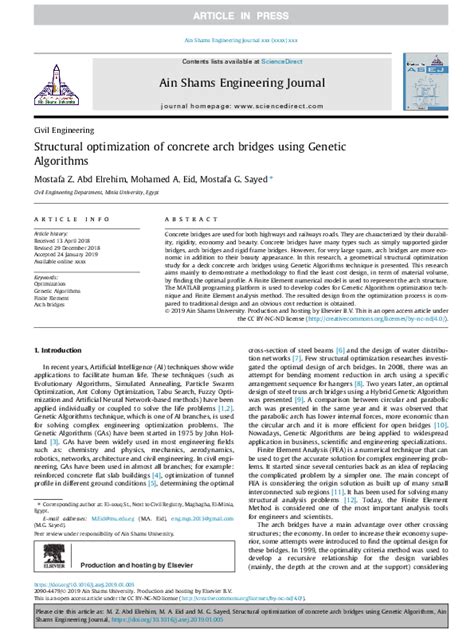 Pdf Structural Optimization Of Concrete Arch Bridges Using Genetic Algorithms