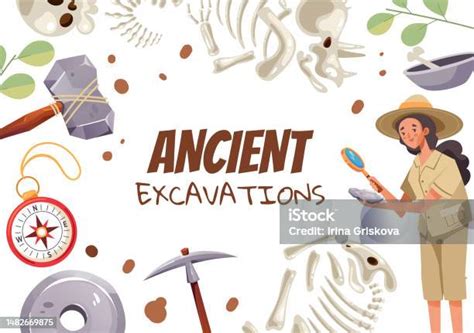 유물 발굴 화석 고대 선사 시대 배너 추상 개념 벡터 그래픽 디자인 일러스트레이션 고고학자에 대한 스톡 벡터 아트 및 기타 이미지 고고학자 작업 장비 개념 Istock