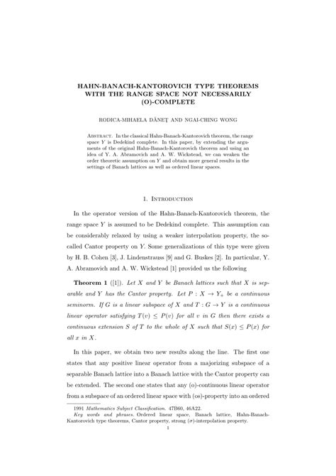 Pdf Hahn Banach Kantorovich Type Theorems With The Range Space Not Necessarily O Complete