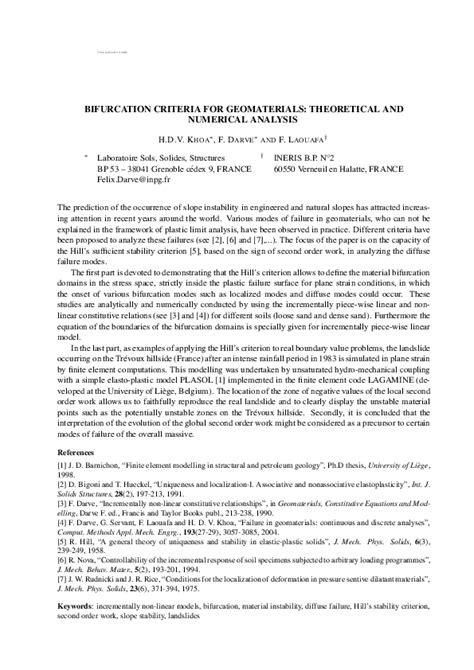 Pdf Bifurcation Criteria For Geomaterials Theoritical And Numerical