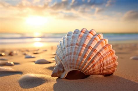 Premium Photo Seashell On Sandy Beach Sun Shining In Background