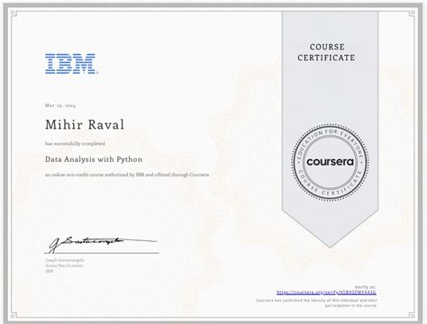 Mihir Raval On Linkedin Dataanalysis Python Coursera Certificate Achievement