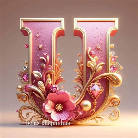 Unique Gold And Pink Flower Letter U Alphabet Letter U Design