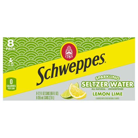 Schweppes Seltzer Water Sparkling Lemon Lime 8 Pack Same Day