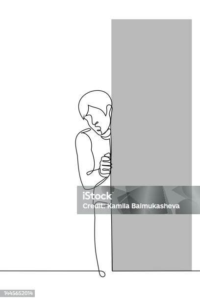 Manusia Bersembunyi Di Balik Sudut Dinding Dan Menguping Dan Melihat ...