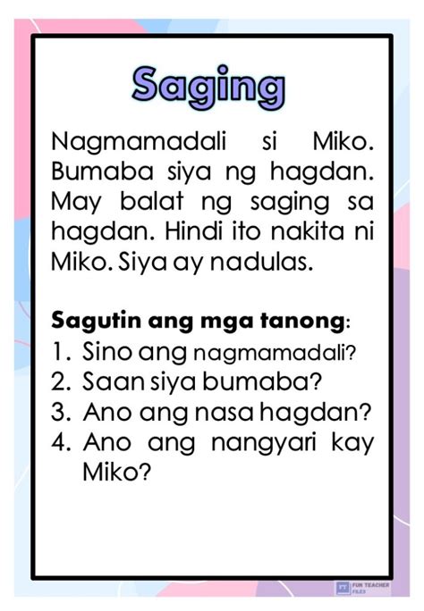 Filipino Reading Comprehension Grade 1
