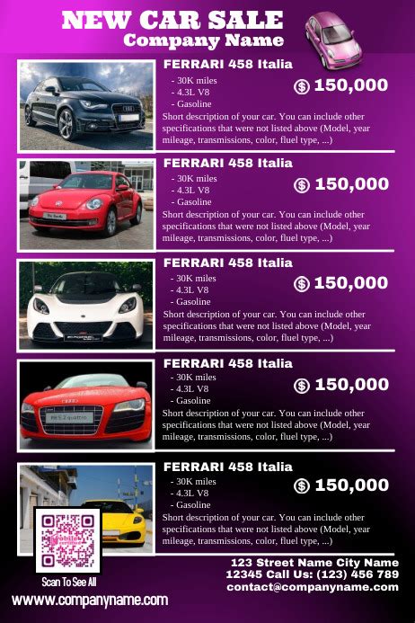 Car For Sale Listing Flyer Up To 10 Cars With Photos Template