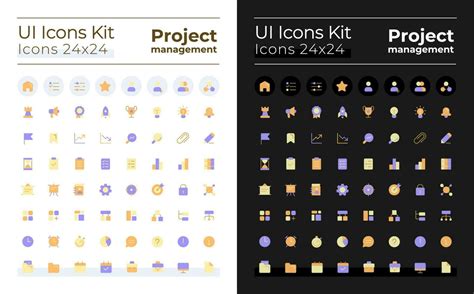 project management pixel perfect flat gradient color ui icons kit for