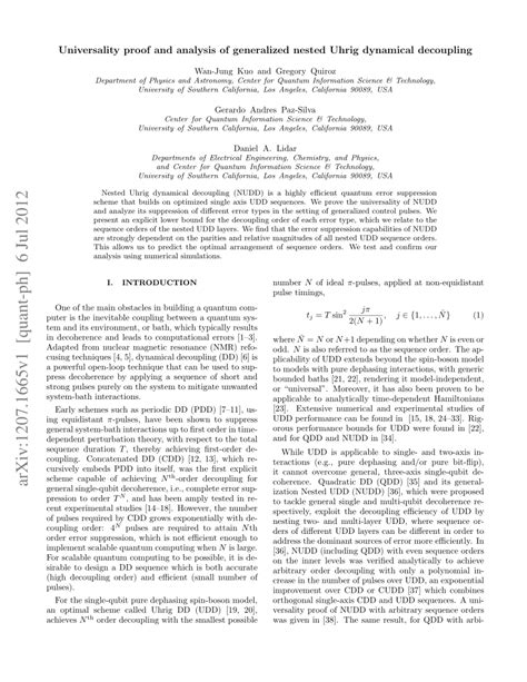 Pdf Universality Proof And Analysis Of Generalized Nested Uhrig Dynamicaldecoupling