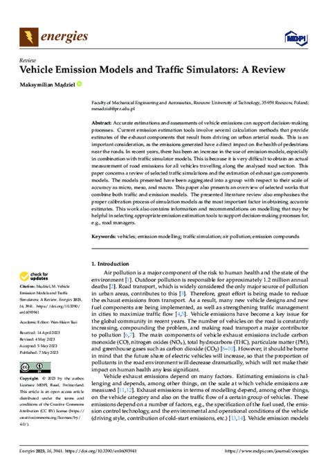 Pdf Vehicle Emission Models And Traffic Simulators A Review