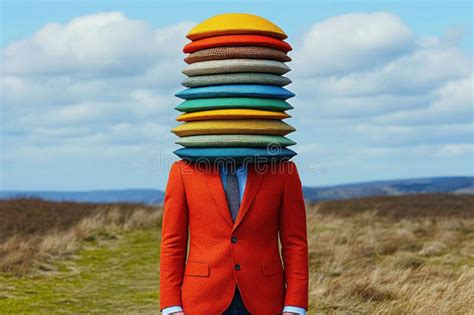 A Humorous Scene Of Someone Wearing Too Many Hats Playful And