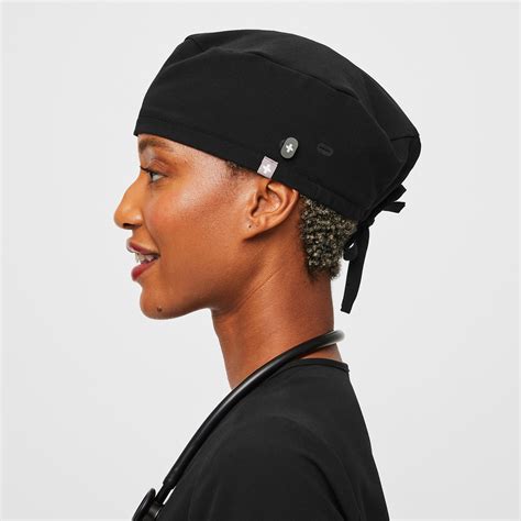 Modern Classic Scrub Cap With Buttonholes Black · Figs