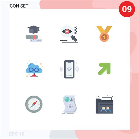 User Interface Pack Of 9 Basic Flat Colors Of Web Browser Winner Win Medal Editable Vector