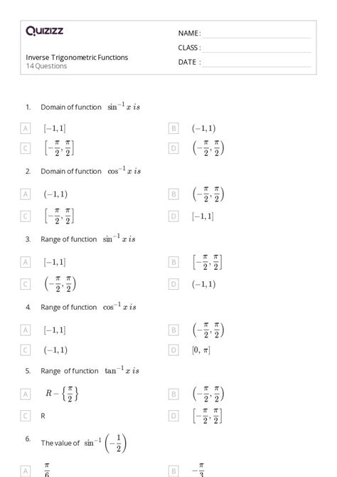 50 Inverse Trigonometric Functions Worksheets For 11th Grade On Quizizz Free And Printable