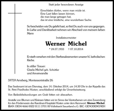 Traueranzeigen Von Werner Michel Trauer In Nrw De