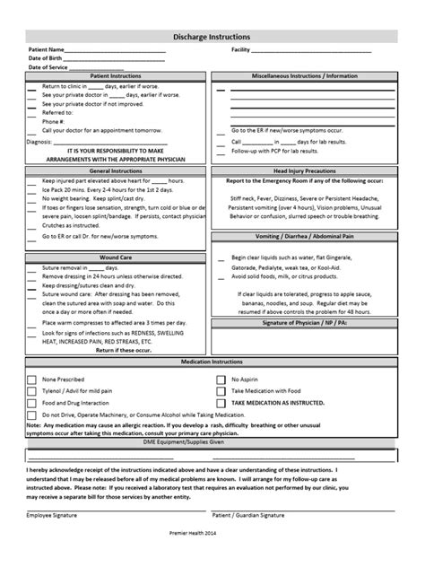300xxx Discharge Instructions Form Template Pdf Allergy