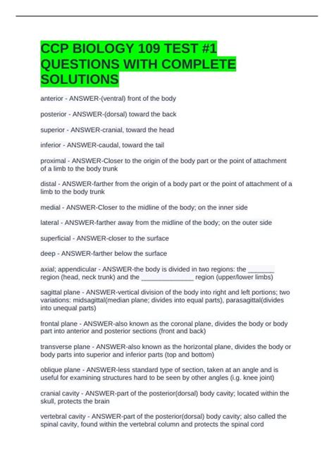 Ccp Biology 109 Test 1 Questions With Complete Solutions Biology 109
