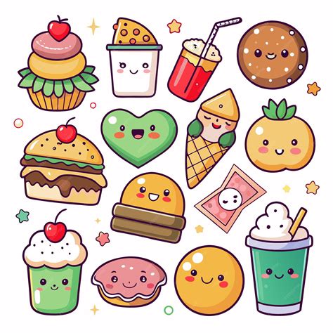 Cute Food Stickers Premium Ai Generated Vector
