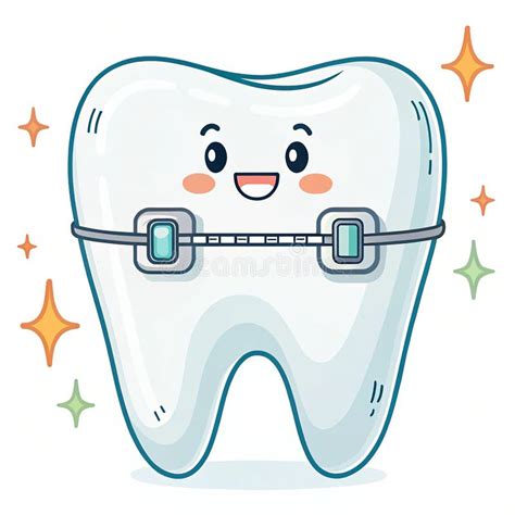 Tooth With Braces On It In Cartoon Style Stock Illustration