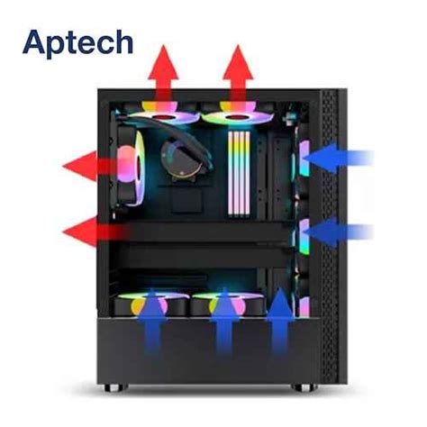 Aptech Cs43 Gaming Casing With 3 Argb Fan Desktop Computer Case Media