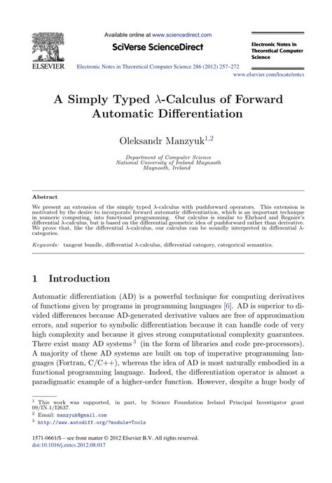 pdf a simply typed λ calculus of forward automatic differentiation
