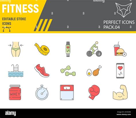 Fitness Color Line Icon Set Sport Symbols Collection Vector Sketches Logo Illustrations Gym