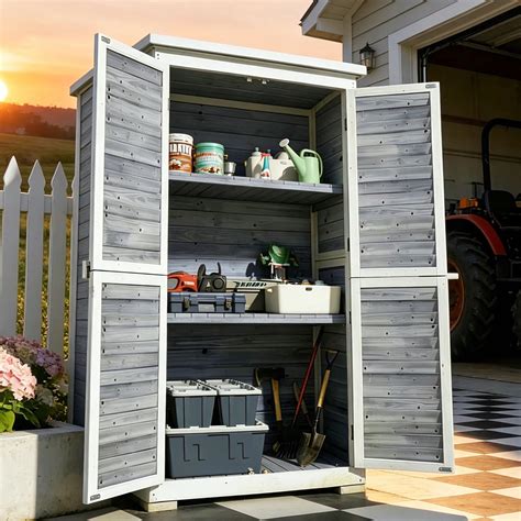 Lofka Outdoor Storage Cabinet With Floor Vertical Wooden Tool Cabinet