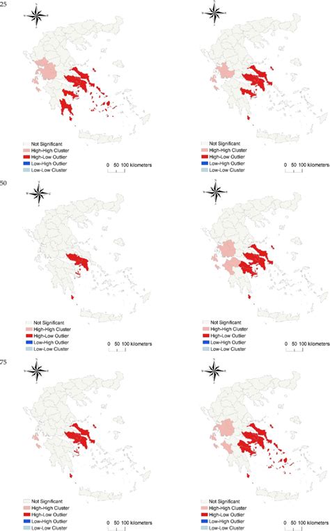 Results Of Local Morans Spatial Autocorrelation Analysis For The Mean