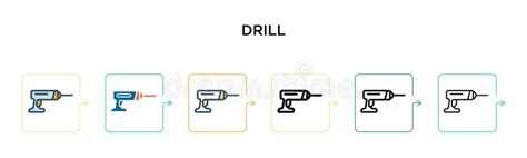 6种不同现代风格的钻孔矢量图标 设计为填充轮廓线和描边样式的黑色双色钻孔图标 向量例证 插画 包括有 图标 建筑 187952937