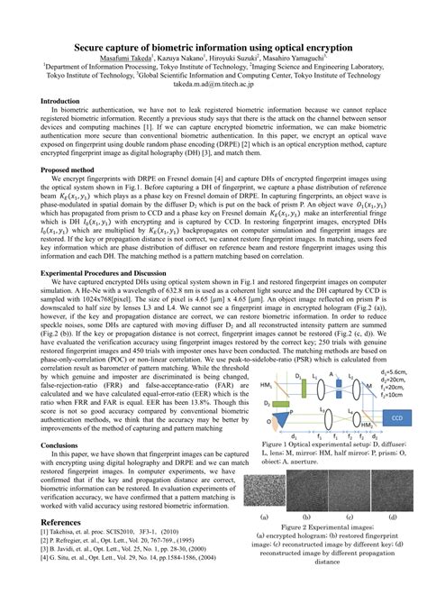 Pdf Secure Capture Of Biometric Information Using Optical Encryption