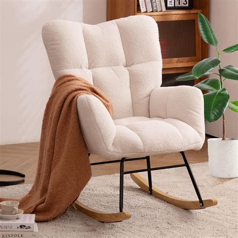 Nioiikit Nursery Rocking Chair Teddy Upholstered Glider