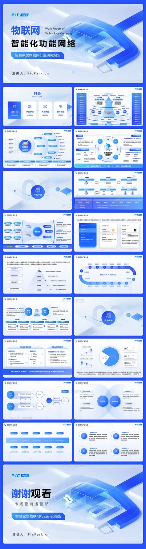 20页蓝色多逻辑架构企业物联网市场调研报告ppt 花瓣网