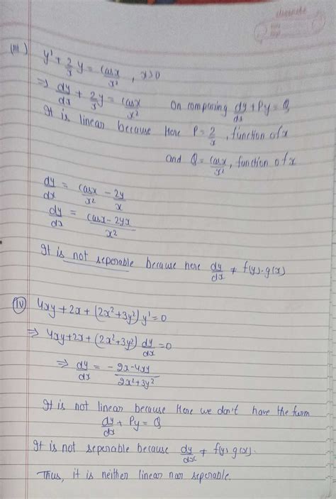 [solved] Classify The Following Odes As Linear Or Seperable Or Neither