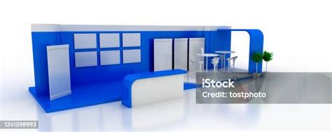 기업 부스 파란색 흰색으로 분리 복사 공간 오리지널 3d 렌더링 키오스크에 대한 스톡 사진 및 기타 이미지 키오스크 부스 박람회 Istock