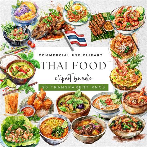 Thai Food Watercolor Clipart Bundle Restaurant Menu Designs 20 Pngs