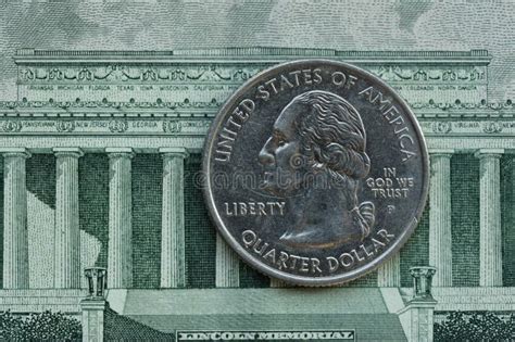 American Cent Coin On Dollar Bill Close Up United States Currency