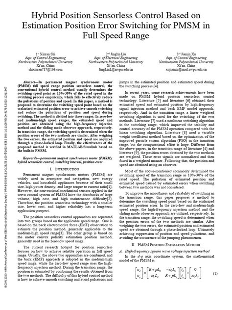 Hybrid Position Sensorless Control Based On Estimation Position Error Switching For Pmsm In Full