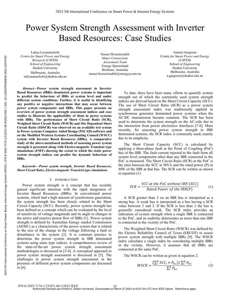Pdf Power System Strength Assessment With Inverter Based Resources