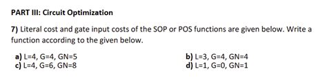 Solved Part Iii Circuit Optimization 7 Literal Cost And