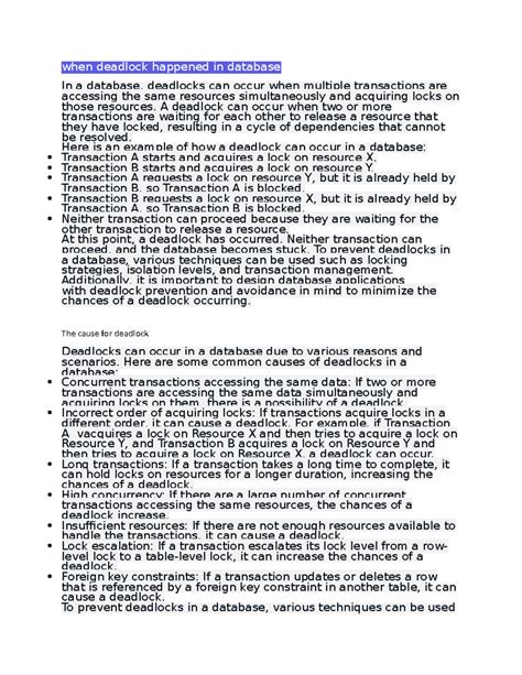When Deadlock Happened In Database A Deadlock Can Occur When Two Or More Transactions Are