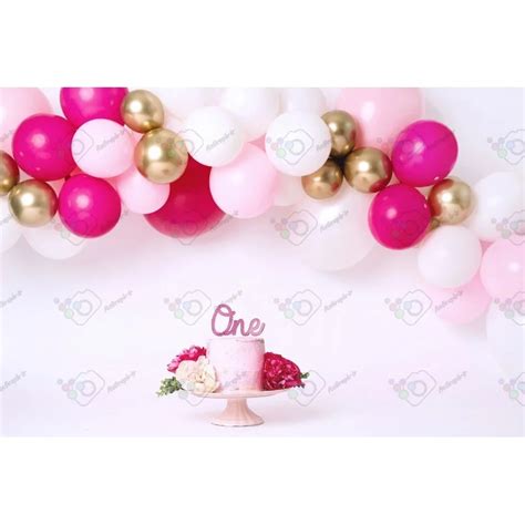 بک دراپ تولد یک سالگی تم طلایی و صورتی کد 35621 عکس گراف
