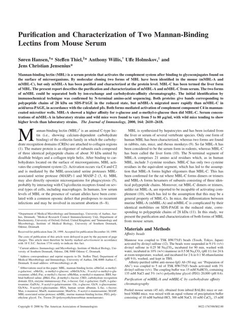 Pdf Purification And Characterization Of Two Mannan Binding Lectins From Mouse Serum