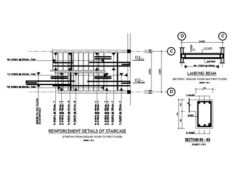 A Reinforcement Detail Of Staircase Is Given In This Autocad Drawing File Download Now Cadbull