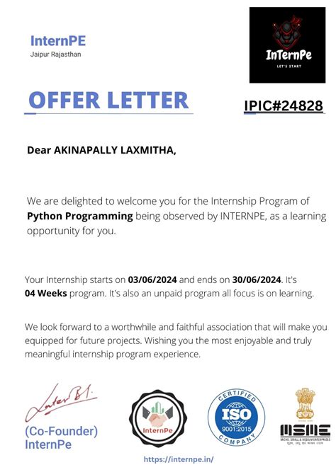 Akinapally Laxmitha On Linkedin Internship Internpe