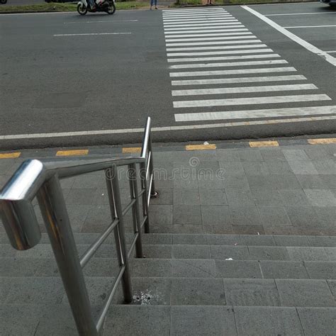 Stainless Steel Ladder To The Crosswalk Stock Image Image Of Line